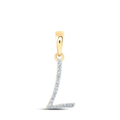 Small Tiny 10K Yellow Gold Round Diamond L Initial Letter Pendant Charm ...
