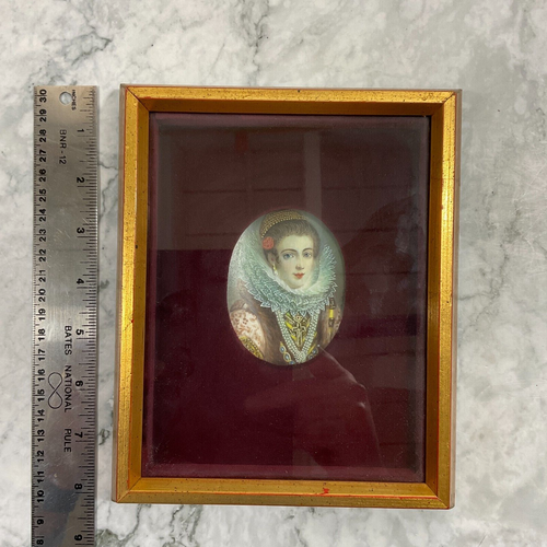 Antique Miniature Maria Stuart Oil Velvet Matting Gold Tone Wood Frame ...
