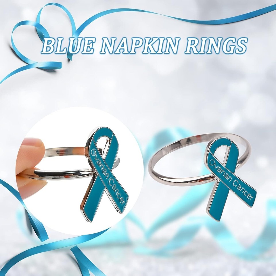 Set of 8 Silver Ovarian Cancer Awareness Napkin Ring With Solid Teal ...
