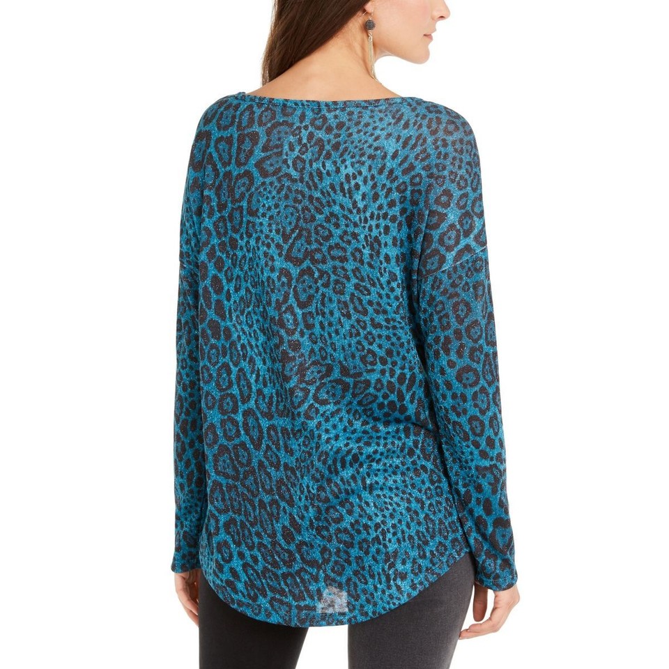 INC NEW Women's Tahitian Tide Metallic Cheetah-print Casual Sweater Top ...