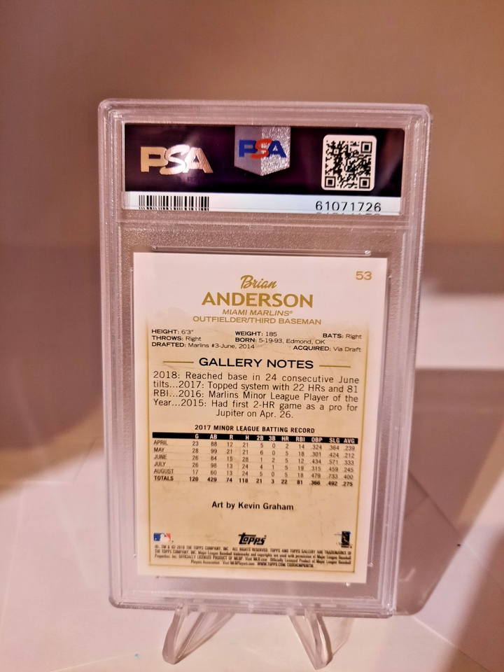 2018 Topps Gallery Miami Marlins BRIAN ANDERSON Baseball Card PSA 9 ...
