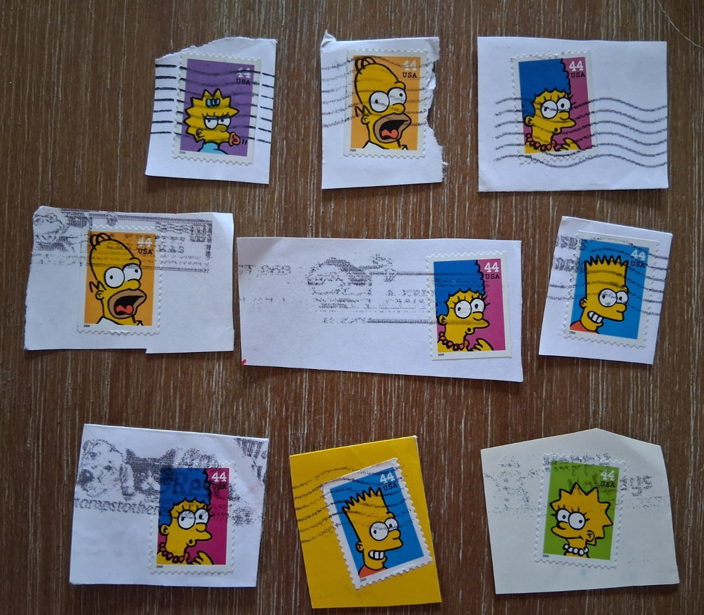 The Simpsons 9 Postage Stamps Lot Used (2009) Homer Bart Marge Maggie ...