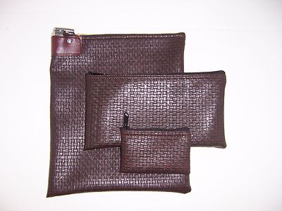 3 Piece Brown Vinyl Locking Bank Deposit Bag Combo Set Money Bag ...