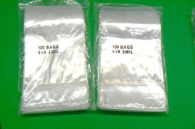 6" x 9" Zip Seal Lock Bags Poly Reclosable 2 Mil Clear 200 Zip Slide ...