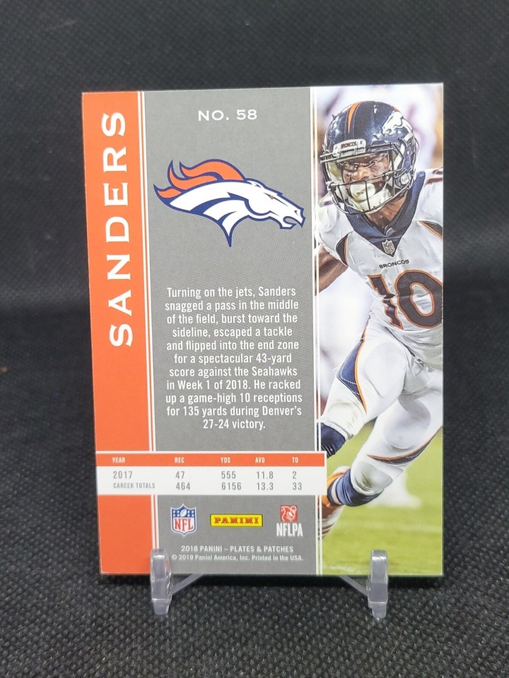 2018 Panini Plates and Patches Blue #58 Emmanuel Sanders Broncos /50 ...