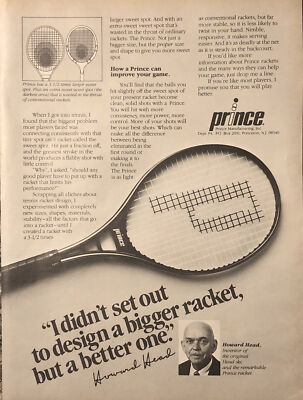 1980 Prince Tennis Racket VTG 80s PRINT AD Howard Head Inventor Bigger ...