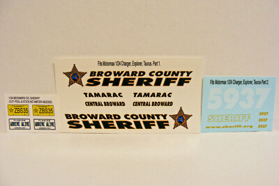 Broward County FL Sheriff 1/24 Water slide Decals For SUV's Cars Truck ...