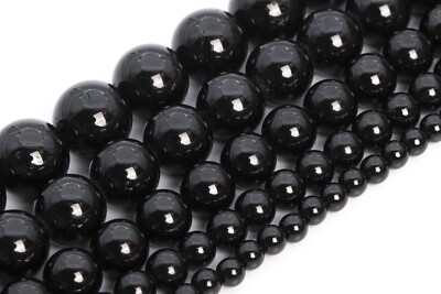 Natural Black Tourmaline Beads Brazil Grade AAA Round Loose Beads 3/4/5 ...