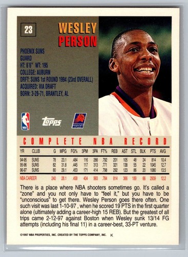 1997 Topps Basketball #23 Wesley Person Phoenix Suns | eBay