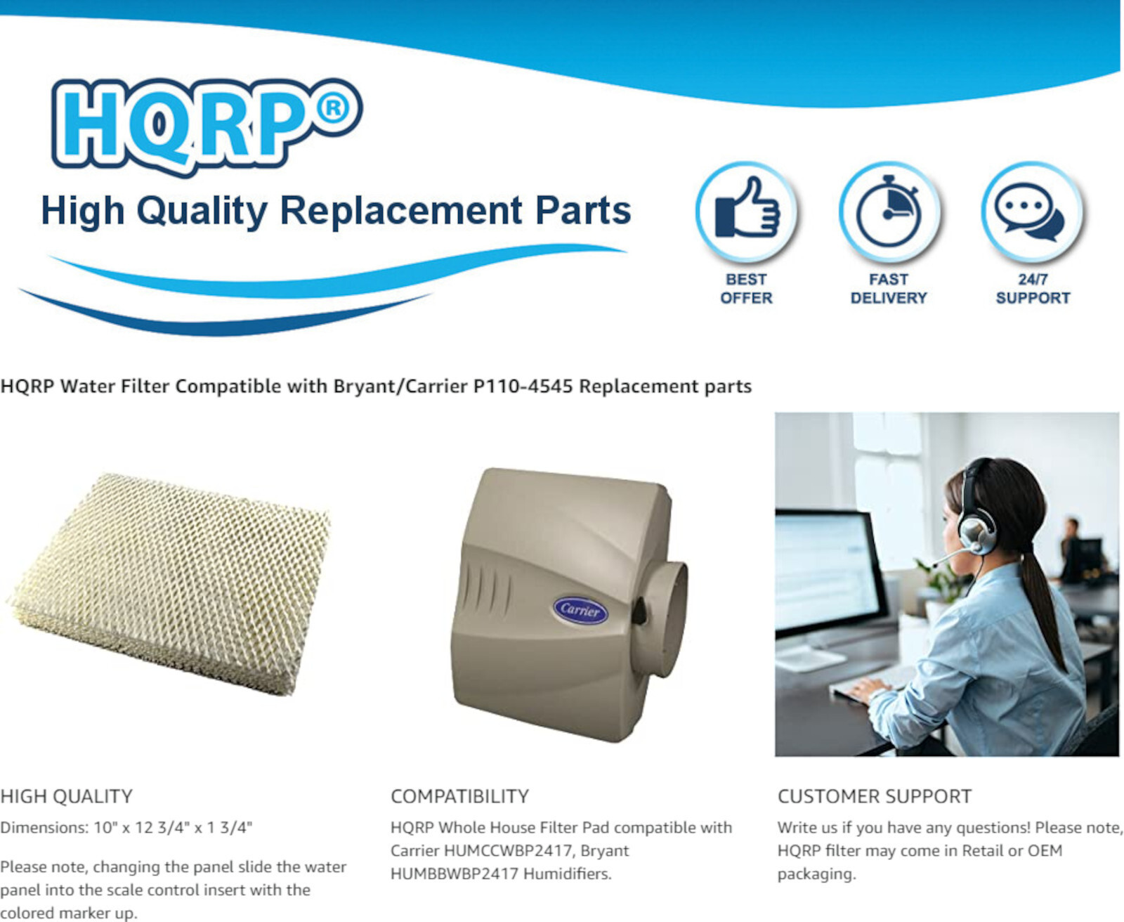 2-Pack HQRP Filter compatible with Panel Pad 45, 400 400A Humidifiers ...