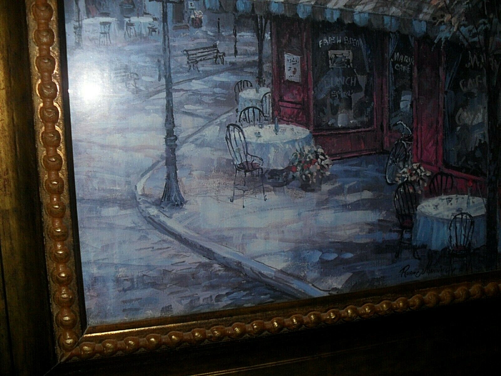 Ruane Manning MARY'S CAFE 28"x24" Courtyard Restaurant SIGNED Framed ...