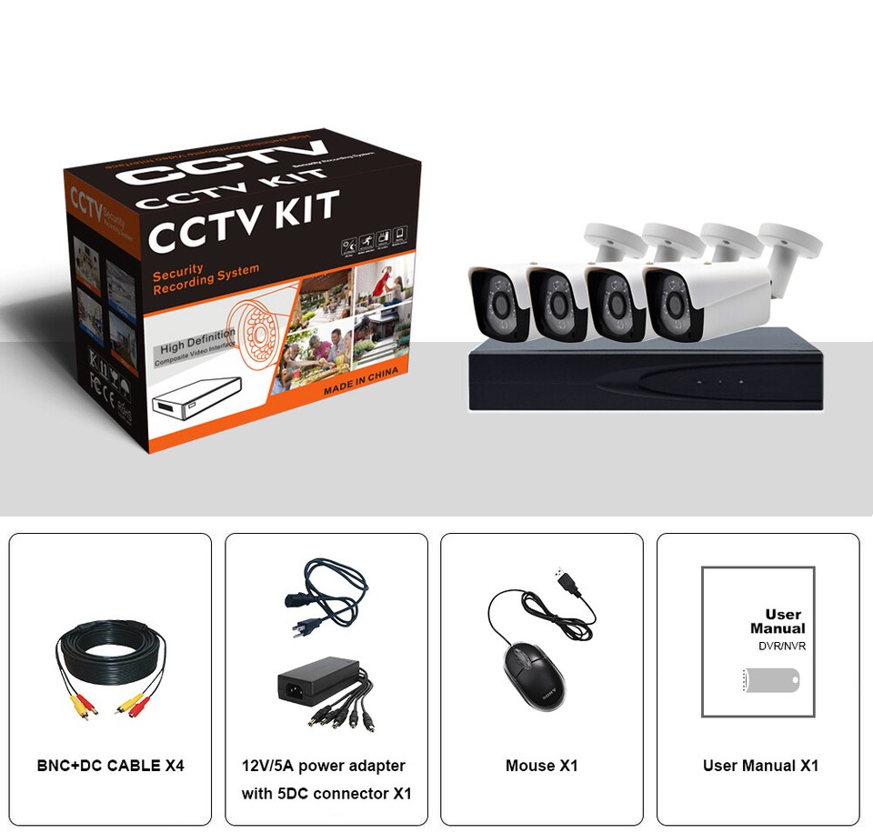 4CH DVR Home Surveillance CCTV Kit Security 4 Camera System Nightvision ...