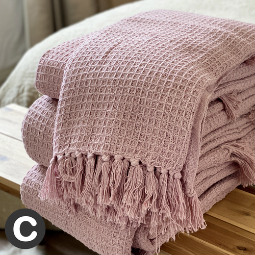 100% Cotton Luxury Soft Plain Dusky Blush Pink Sofa Blanket Bed Throw ...