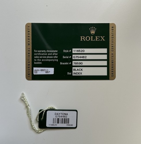 Authentic Rolex Daytona 116520 Card Paper & Tag | eBay