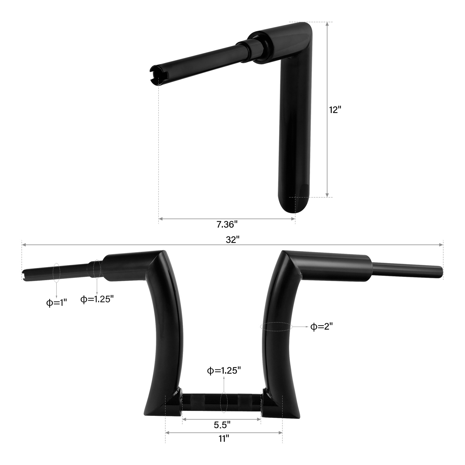 12" Ape Hanger Bar 2" Handlebar Fit For Harley Softail Touring Road ...