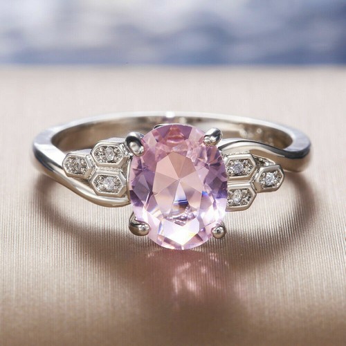 925 Sterling Silver Pink Rhinestone Wedding Engagement Fashion Ring ...