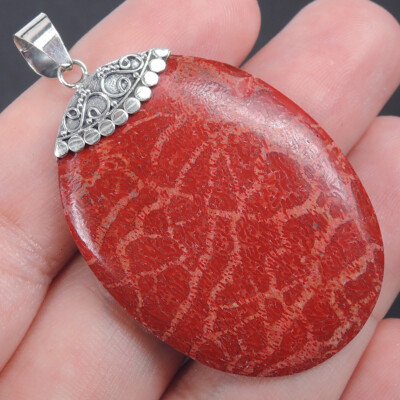 Natural Red Coral 925 Sterling Silver Oval Pendant Jewellery, RCP-67 | eBay