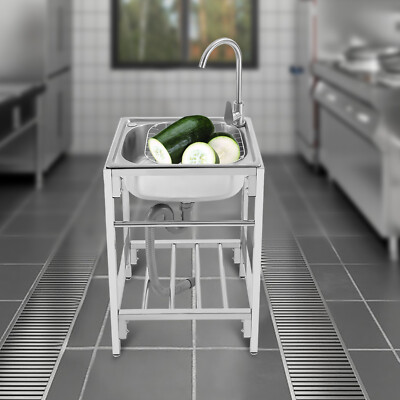 Stainless Steel Single Basin Kitchen Sink, Simple Laundry Sink +Faucet ...