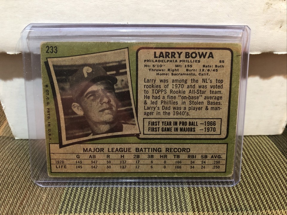 1971 Topps #233 Larry Bowa All-Star Trophy Rookie Card Philadelphia ...