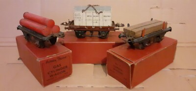 Hornby O Gauge Flat Truck R160, Lumber Wagon R166, Gas Cylinder Wagon ...