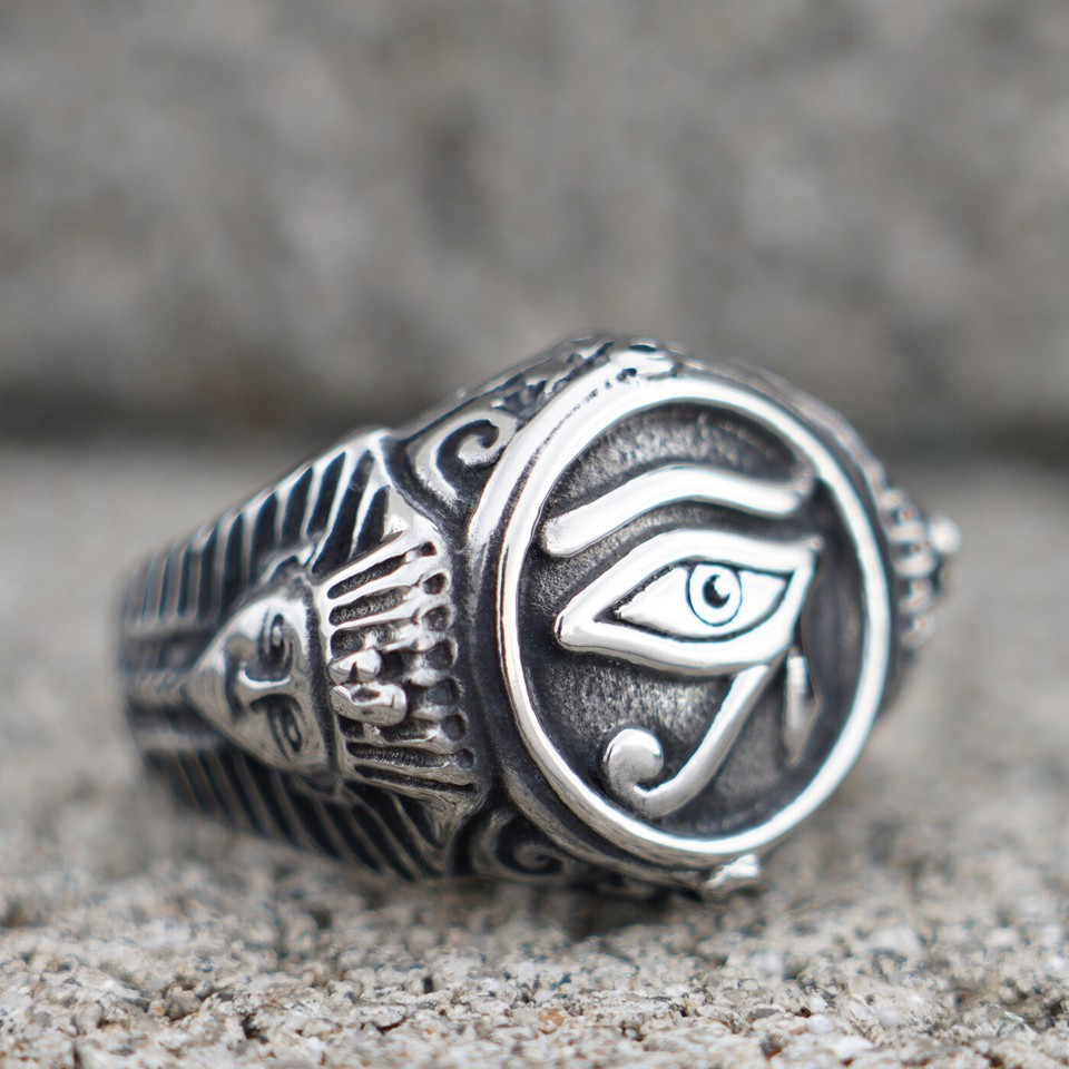 MENDEL Mens Gold Plated Egyptian Eye Of Horus Ra Pharaoh Ring S-Steel ...