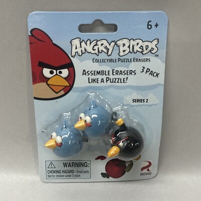 Angry Birds Collectible Assemble Puzzle Erasers 3 Pack Blue & Black ...