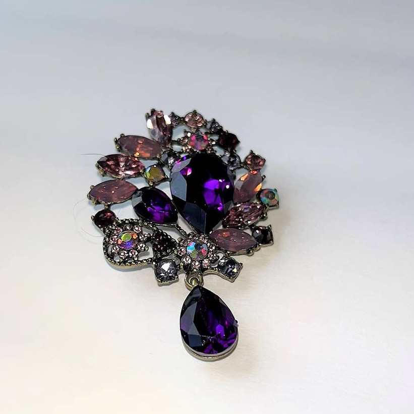 Purple Rhinestone Vintage Inspired Brooch - Gem