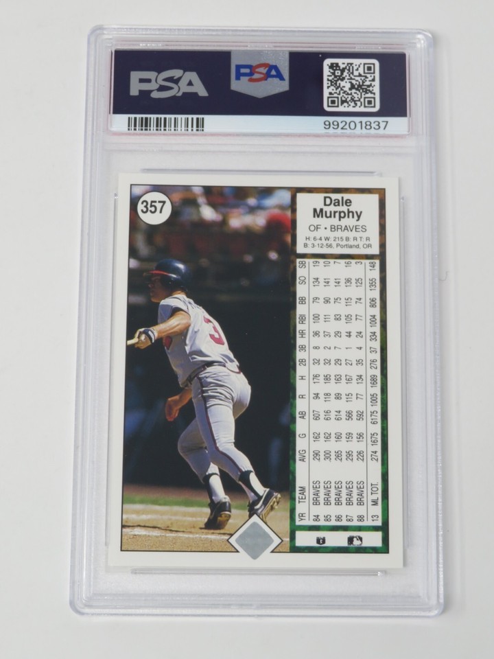 Dale Murphy BRAVES Signed 1989 Upper Deck Reverse Negative Card 357 PSA ...