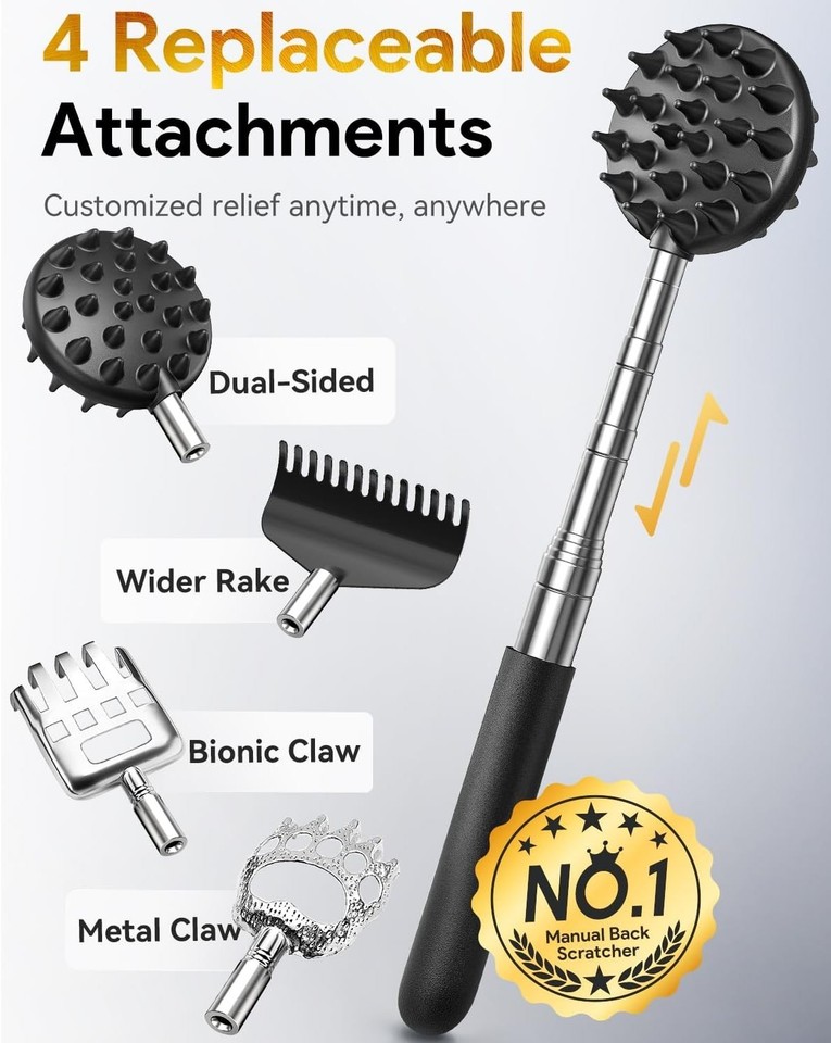 Telescoping Back Scratcher with 4 Detachable Heads Gift for Men Women ...