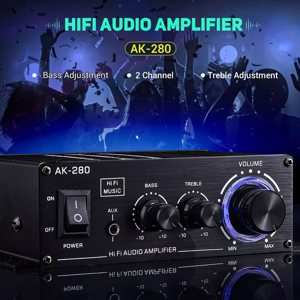 1 PC 2.0 Channel AK280 Mini HIFI Stereo Audio Power Digital Amplifier ...