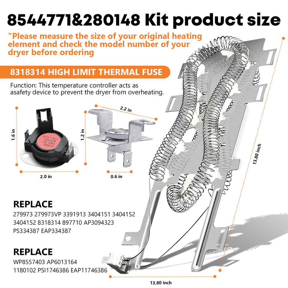 8544771 Dryer Heating Element Fit for Whirlpool Kenmore Maytag 8557403 ...