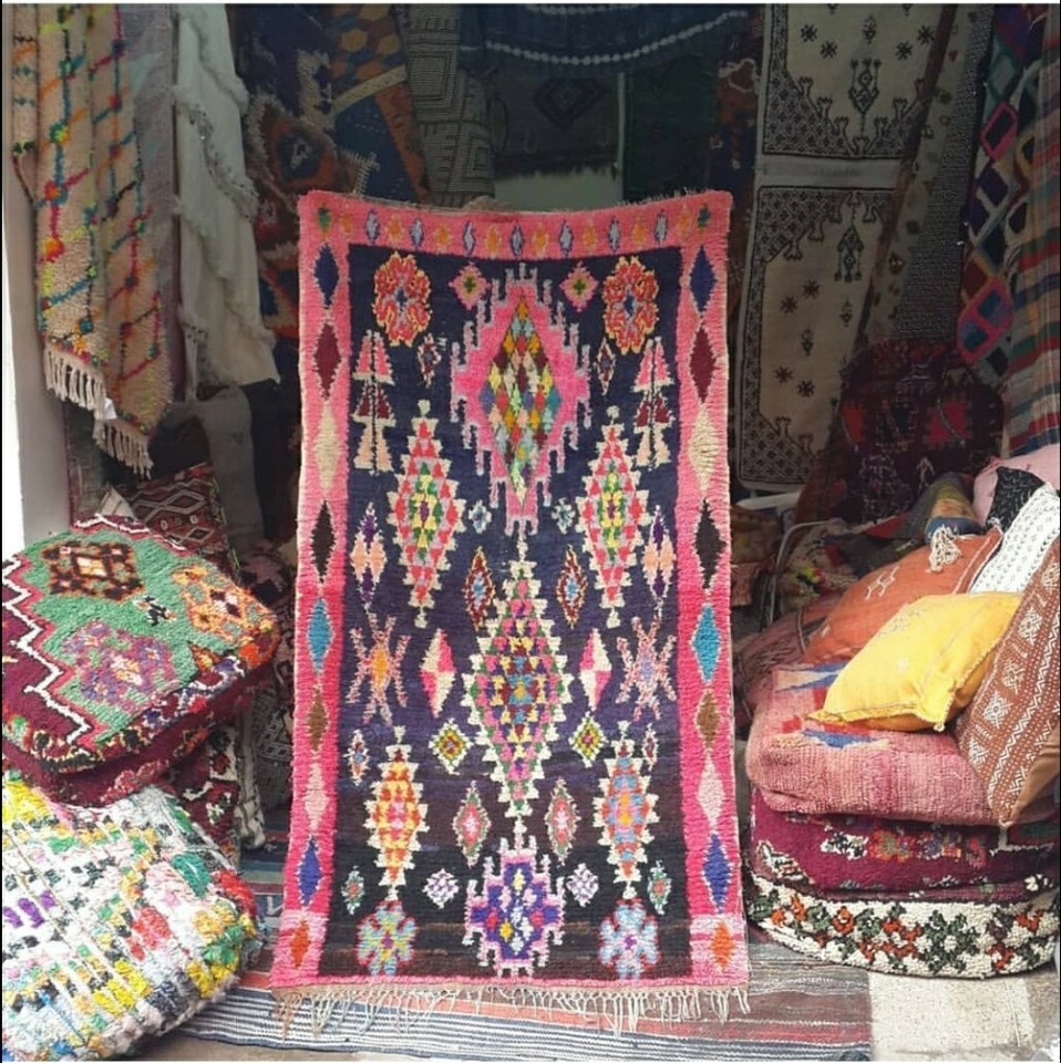 VTG 💗COLORFUL BOHO Moroccan Rug 1960s Boucherouite Berber Tribal Rug 6 ...