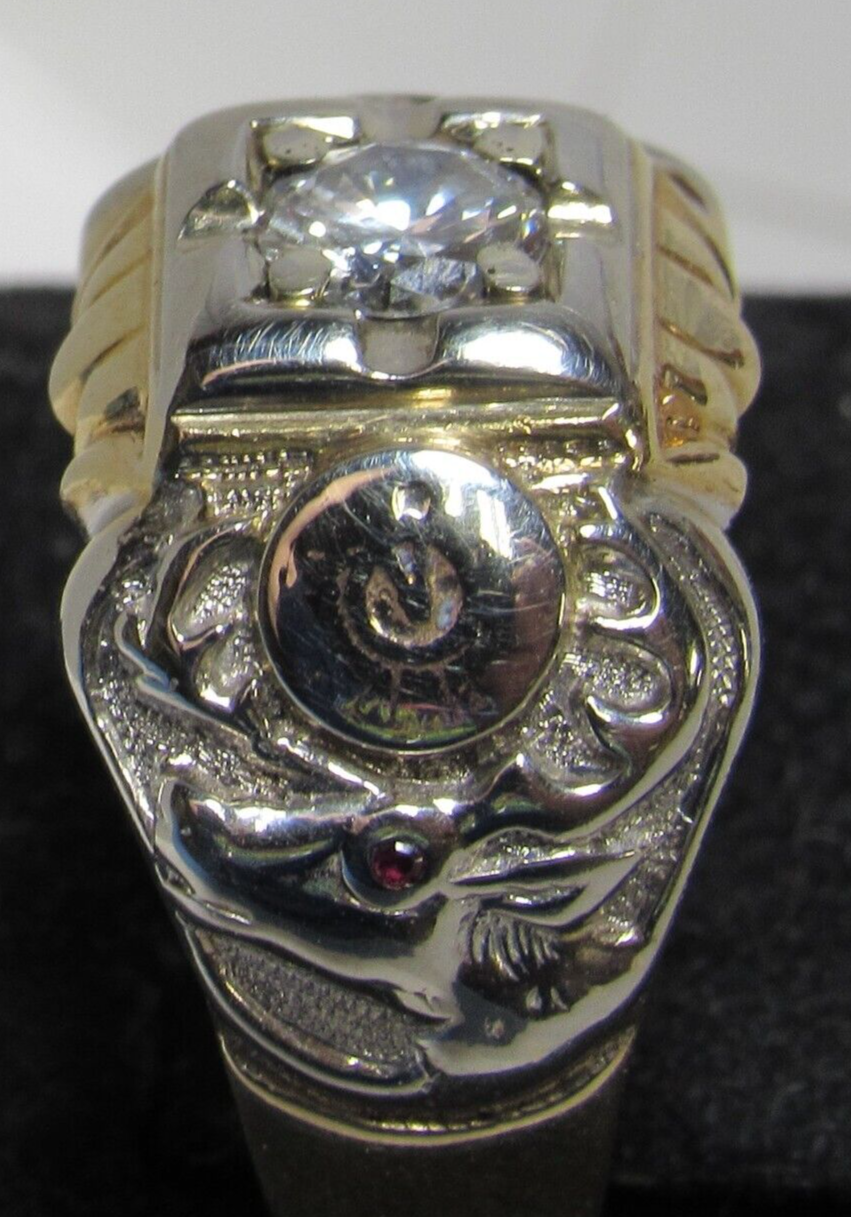 Gothic 14k Yellow Gold Elks Masonic .75ct Diamond Ring Sz 9.25 HTWSSTKS ...