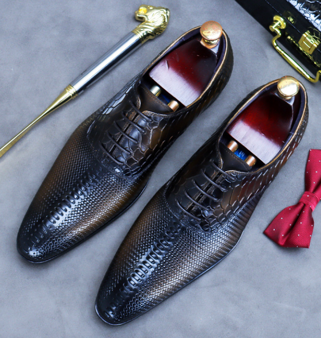 Mens Real Leather Business Leisure Shoes Pointy Toe Wedding Oxfords ...