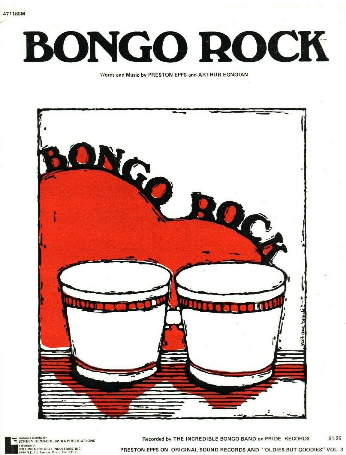 THE INCREDIBLE BONGO BAND BONGO ROCK SHEET MUSIC-PIANO SOLO-VERY RARE ...