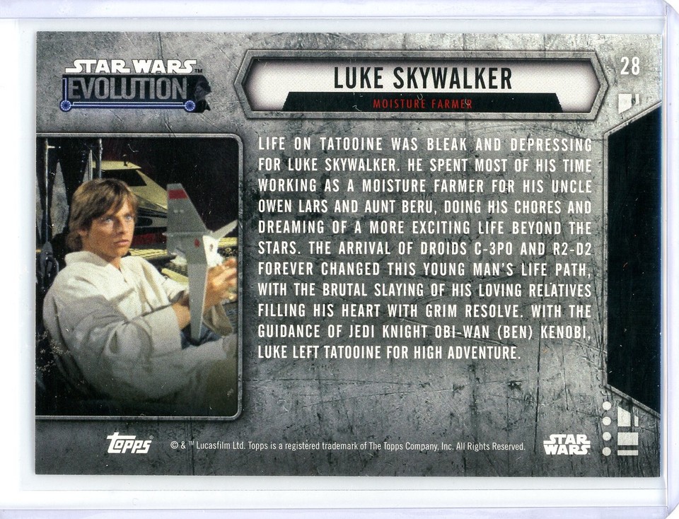 LUKE SKYWALKER - 2016 Star Wars Evolution Purple Lightsaber Insert card ...