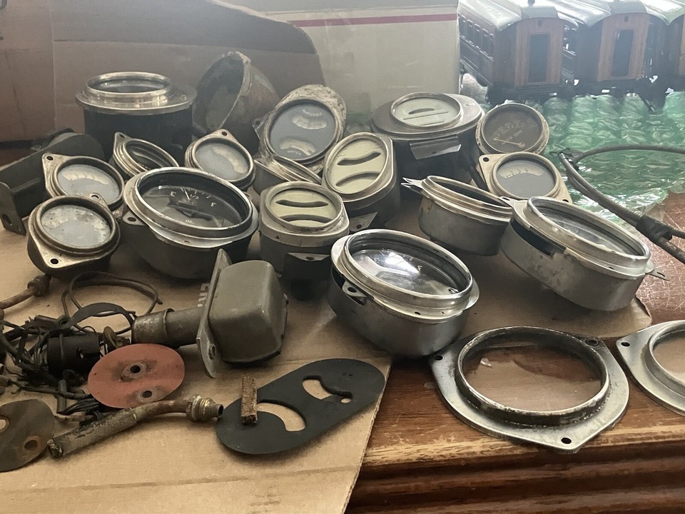 Antique 1930s Chevy GM Auto Parts Lot AMPS OIL TEMP SPEEDOMETER Gauges ...
