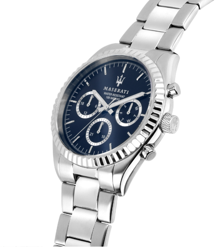 Maserati Competizione Blue Chronograph Dial Steel Strap Men's Watch ...