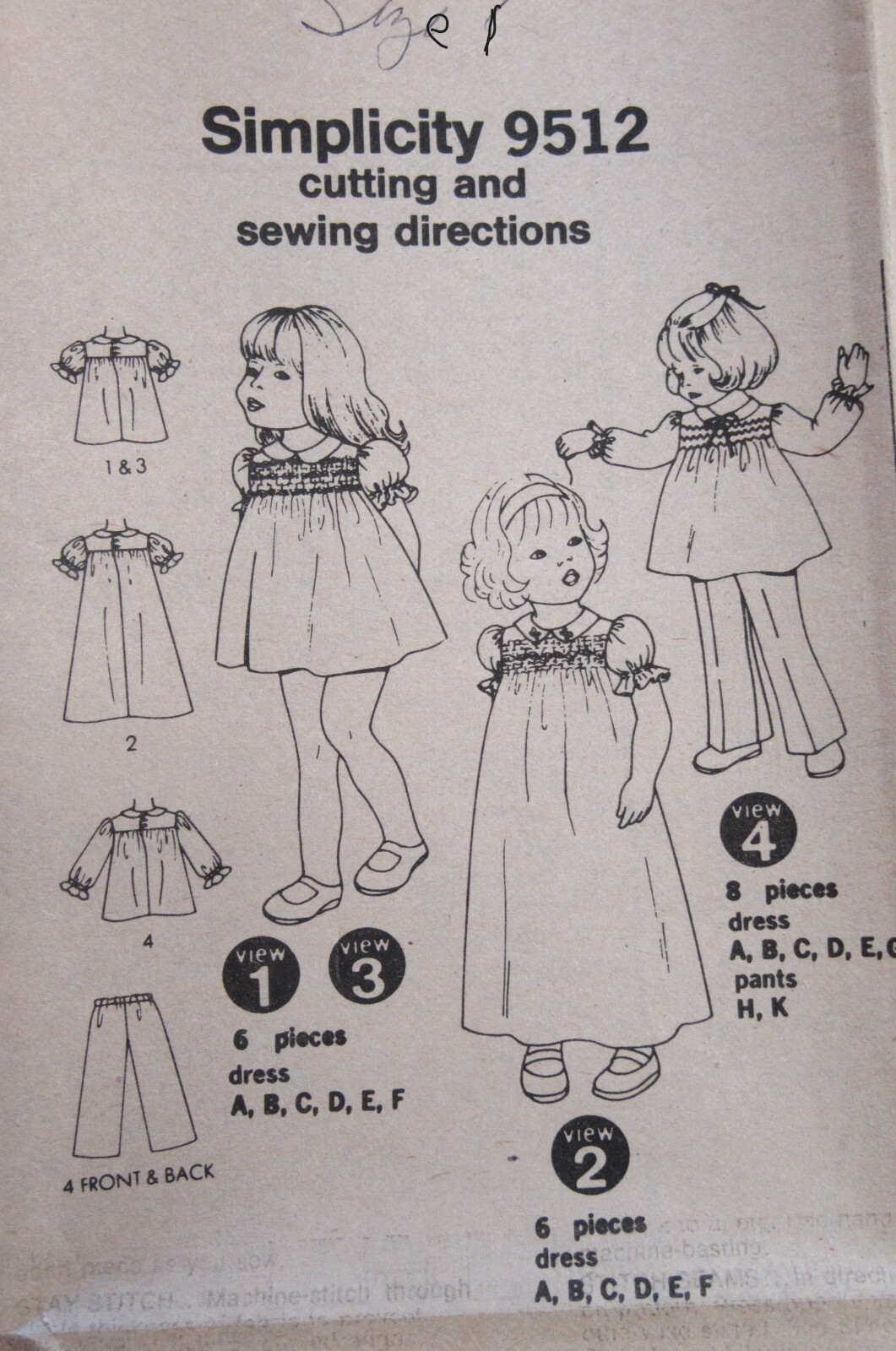 Vtg '80s Smocked Dress Pattern UNCUT w/TRANSFER-Simplicity 9512 Toddler ...