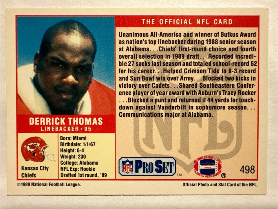 1989 NFL Pro Set Prospect Derrick Thomas Card #498 | eBay