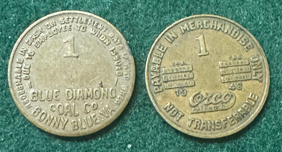 Blue Diamond Coal Co, Bonny Blue, Virginia VA Used 1 ¢ Scrip Token 1948 ...