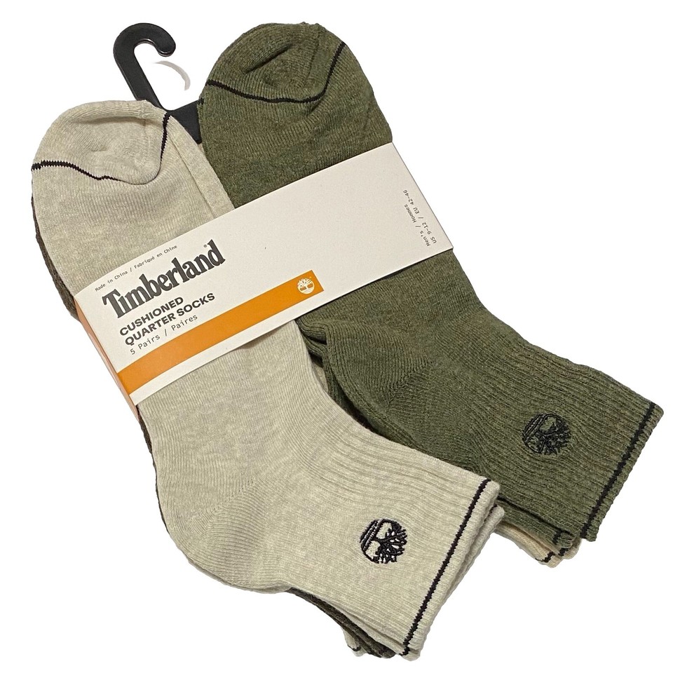 Timberland 5-Pair Men's Cushioned Quarter Socks Khaki/Green/Brown/Beige ...