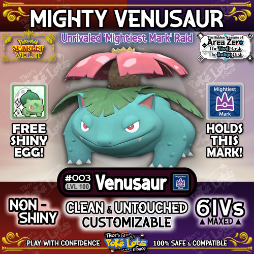🌎 Pokemon Scarlet Violet 🏆 Venusaur 🥇 Mighty Mark Raid 🏆 6IV Shiny ...