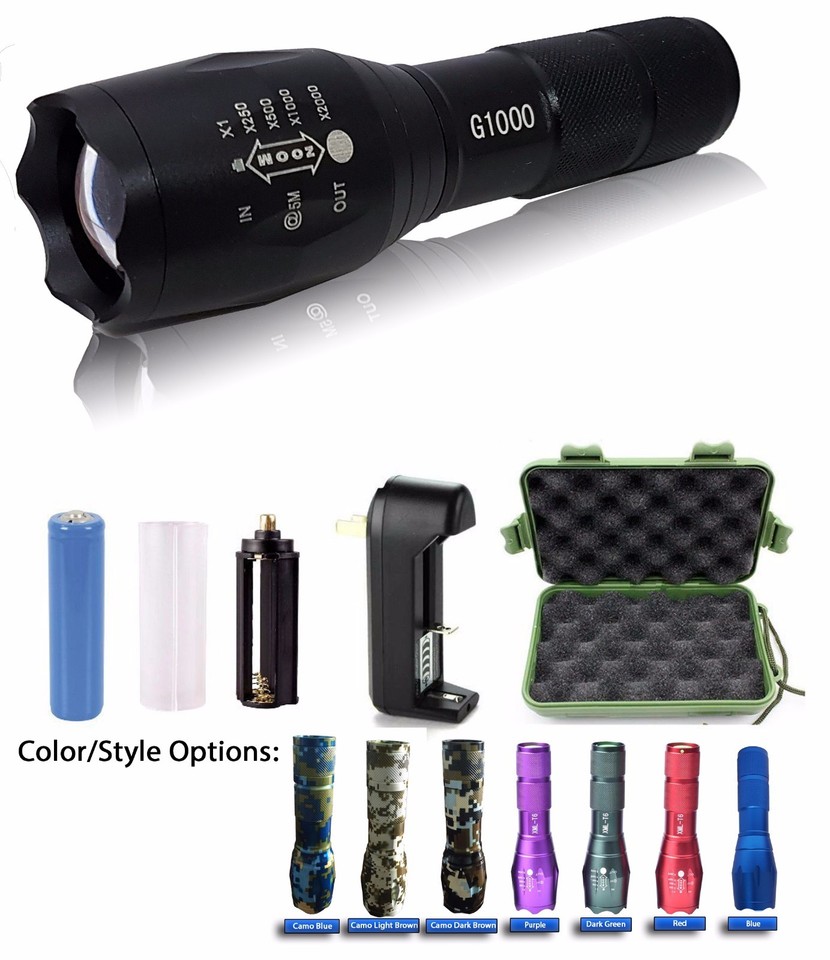 G1000 Tactical LED Flashlight - Adjustable Tac Light Ultra Bright CREE ...