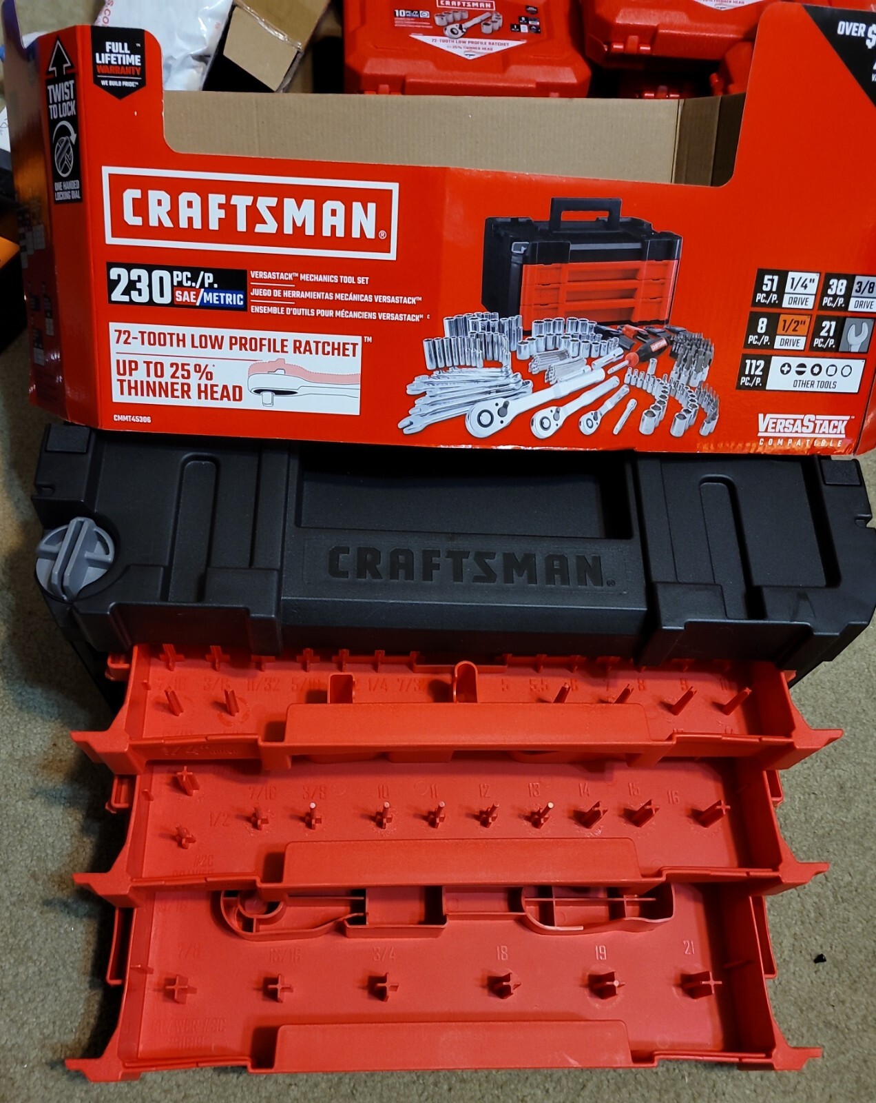CRAFTSMAN 230pc VERSASTACK 3 DRAWER TOOL CASE CMMT45306 EMPTY TOOLS NOT ...