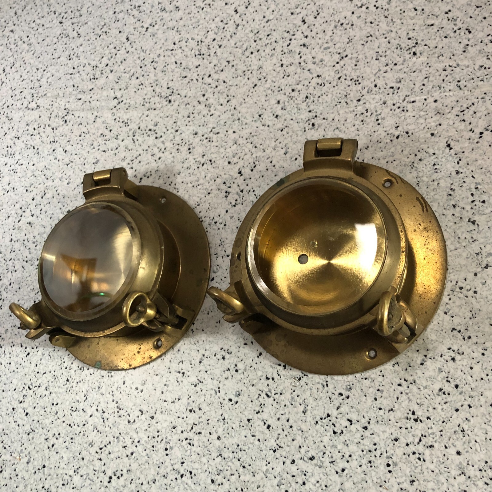 Vintage Brass Porthole Clock and Barometer Mounts- FOR PARTS/REPAIR ...