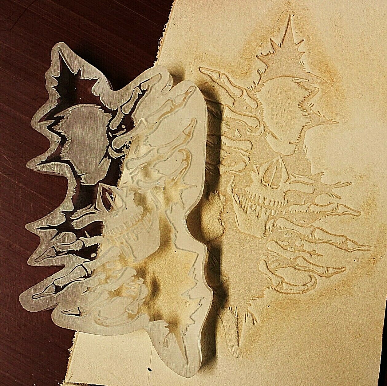ACRYLIC Leather Embossing Stamp - PEEKING SKULL - For Veg Tanned ...