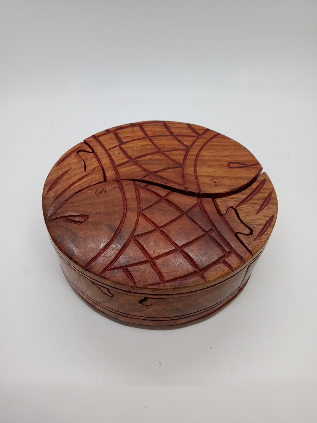 Carved engraved Wooden Puzzle box trinket box Jewelry Holder Fish Theme ...