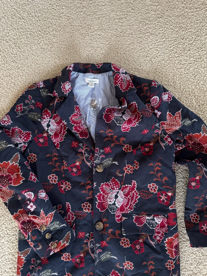 Sundance Women’s M Floral Long Coat Navy Red Embroidered Cotton Boho ...