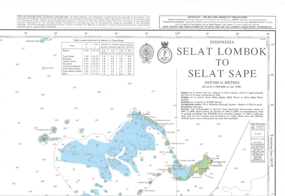 2915 Indonesia Selat Lombok To Sape Chart Map Maritime Marine Nautical ...